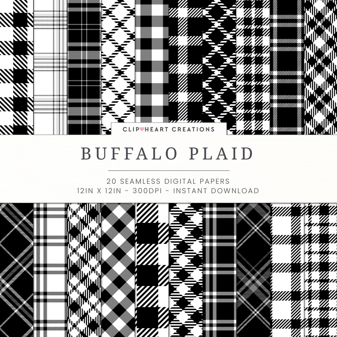 Black Buffalo Plaid Digital Paper Set, Seamless Lumberjack Plaid Papers ...