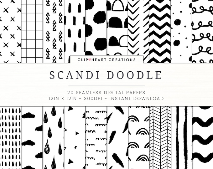 Nordic Digital Paper. Black, White Scandinavian Patterns. Hand Drawn ...