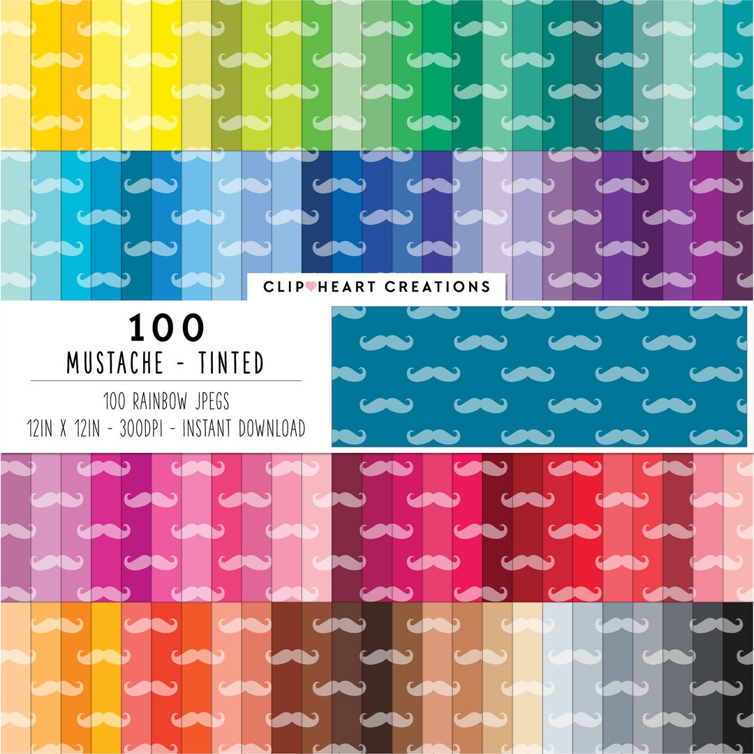 100 Mustache Pattern Digital Papers, Commercial Use Seamless Mustaches ...
