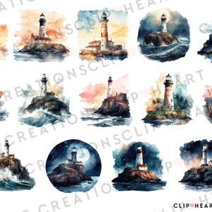 Lighthouse Scene Watercolor Clipart Set, Commercial Use Instant ...
