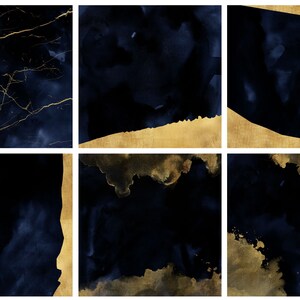 Navy & Gold Watercolor and Foil Digital Papers, Commercial Use Instant ...