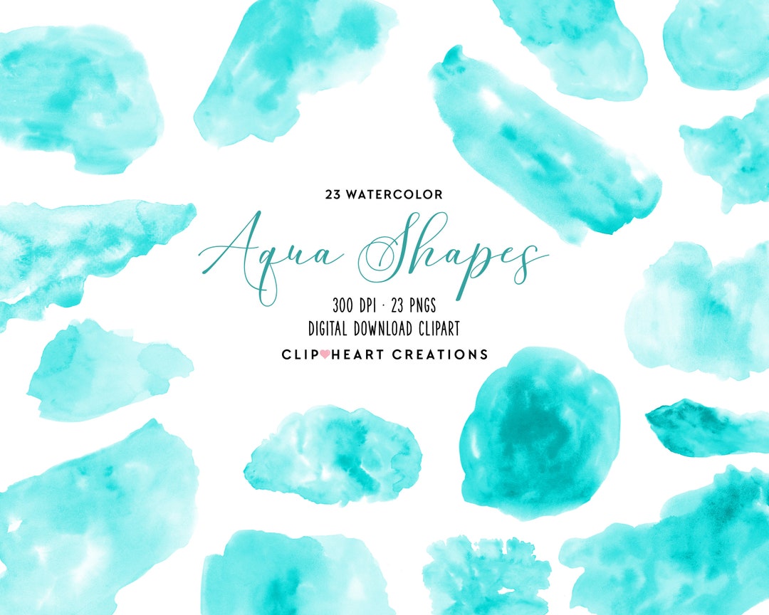 Aqua Watercolor Shapes Clip Art, Commercial Use Instant Download PNG ...