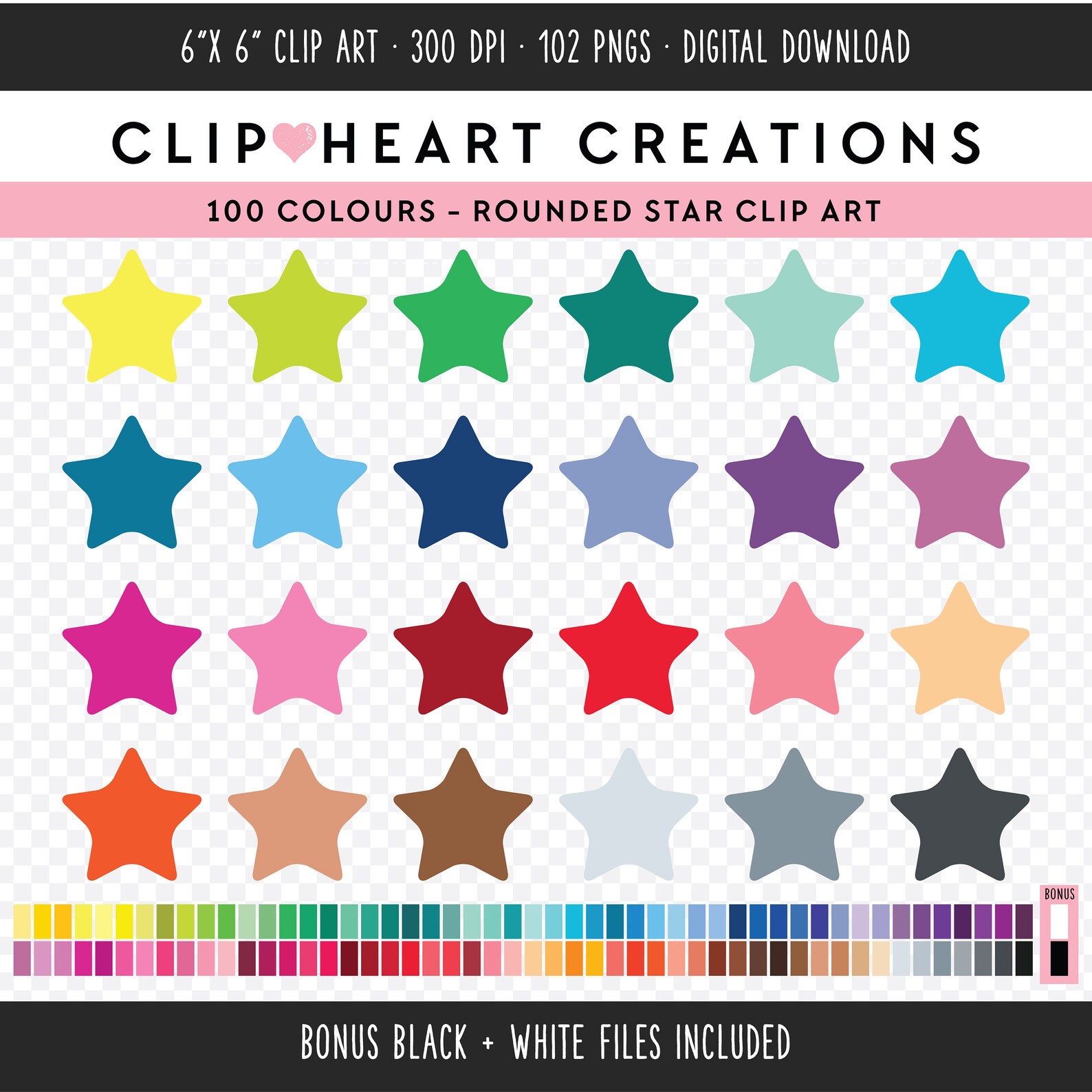 100 Star Digital Clip Art Commercial Use Instant Download PNG - Etsy