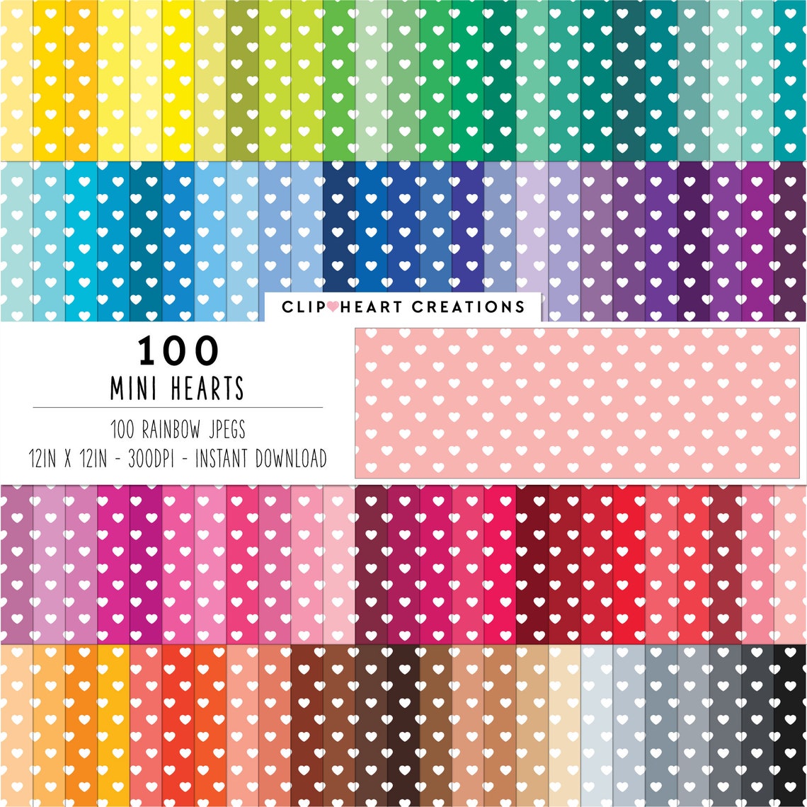 100 Heart Pattern Digital Paper Pack Commercial Use Seamless - Etsy