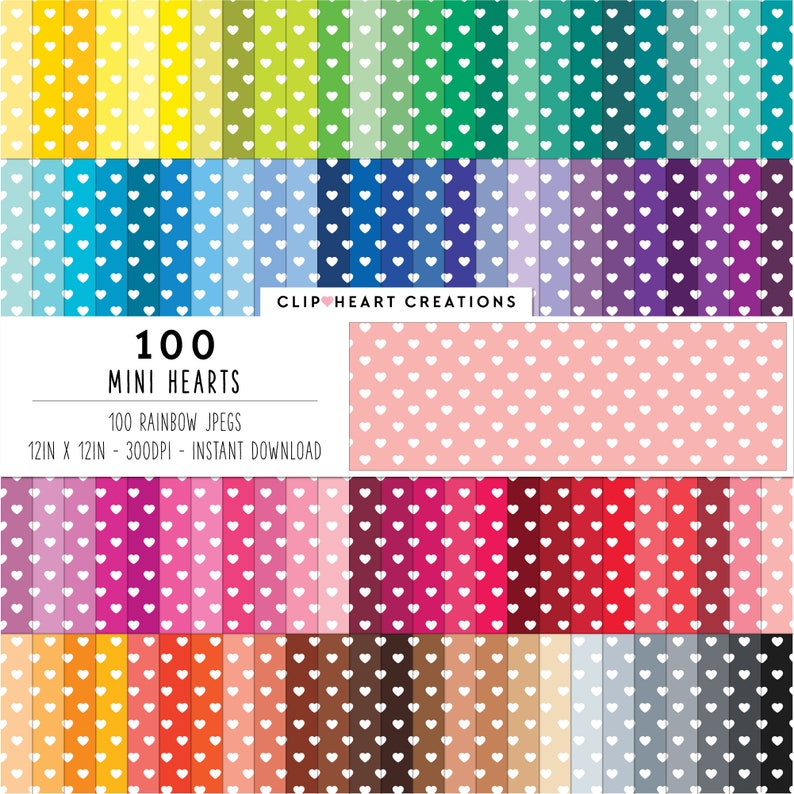 100 Heart Pattern Digital Paper Pack Commercial Use Seamless - Etsy