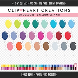 100 Balloon Digital Clip Art, Commercial Use Instant Download PNG Party ...