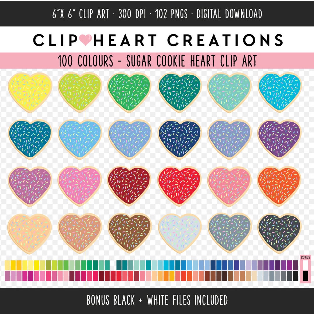 100 Heart Sugar Cookie Clip Art, Commercial Use Instant Download PNG ...
