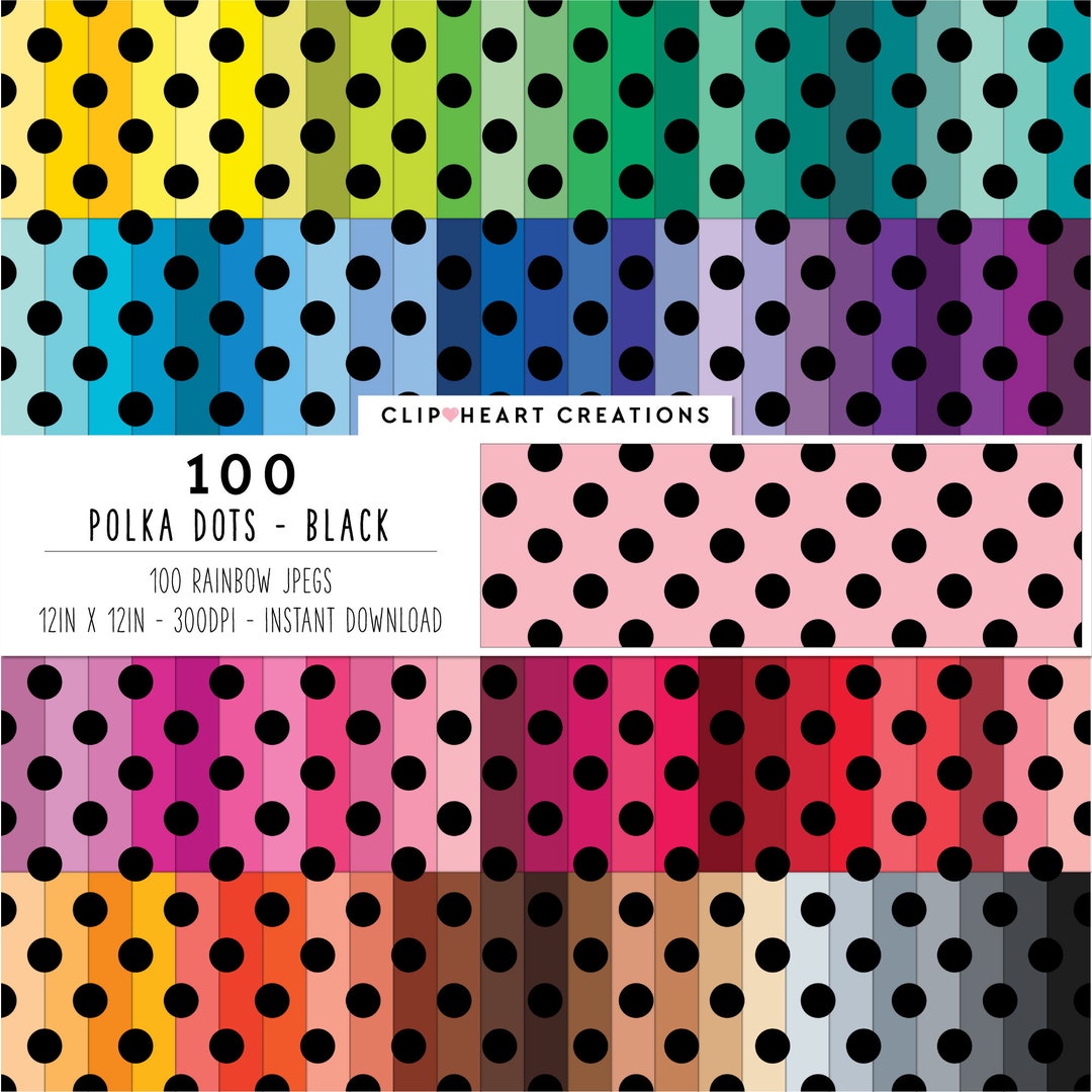 100 Polka Dot Digital Paper, Commercial Use Seamless Black Polka Dots ...