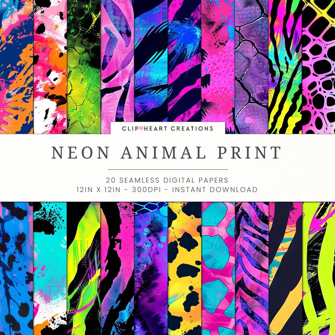 Neon Animal Print Seamless Digital Papers, Commercial Use Instant ...