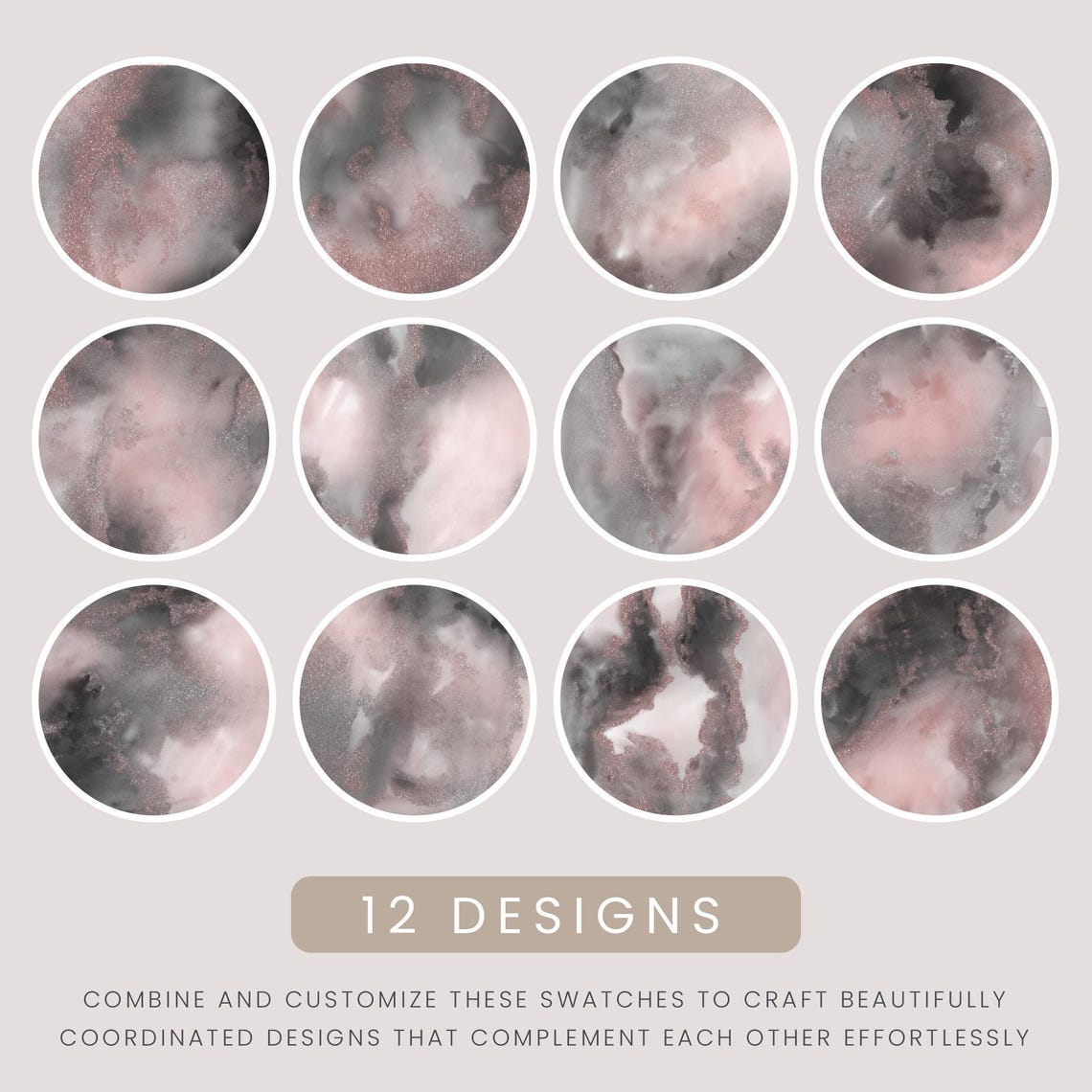 Pink & Gray Glitter Watercolor Digital Papers, Commercial Use Instant ...