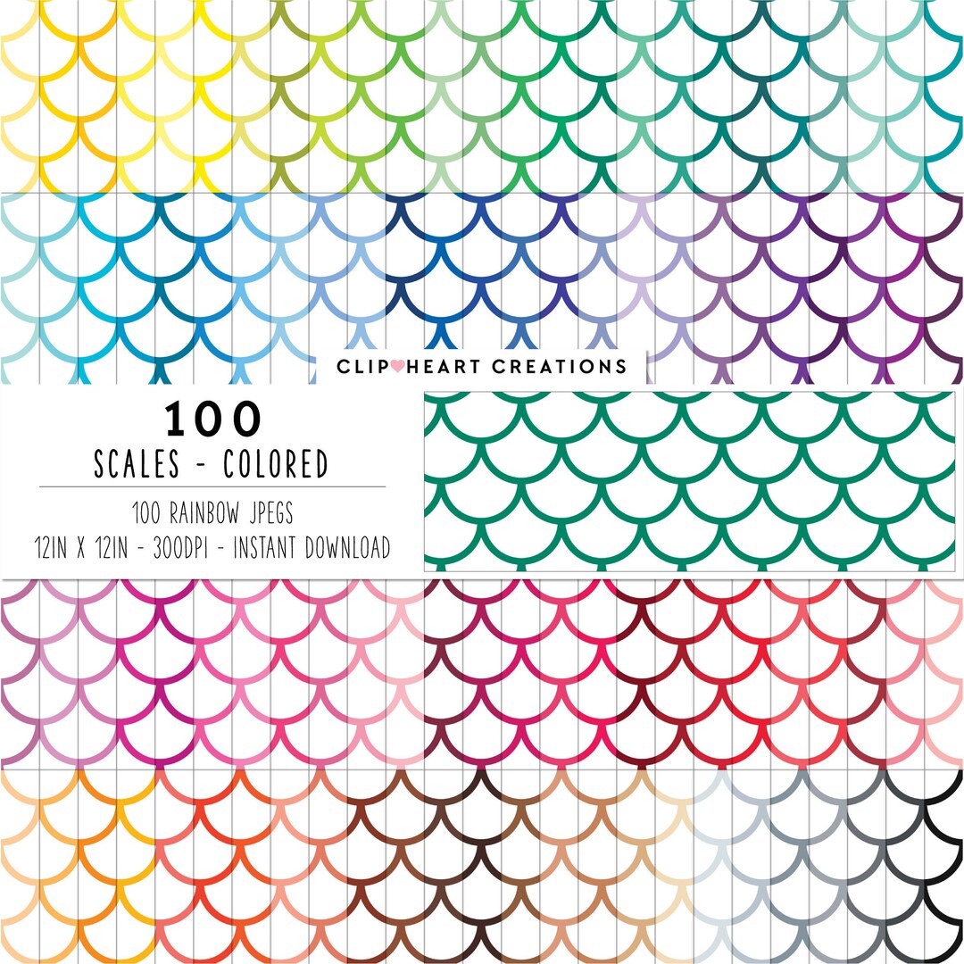 100 Fish Scales Digital Papers, Commercial Use Seamless Rainbow Fish ...