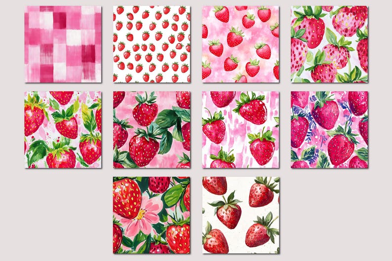 Strawberry Digital Paper Pack: Seamless Summer Designs (digital ...