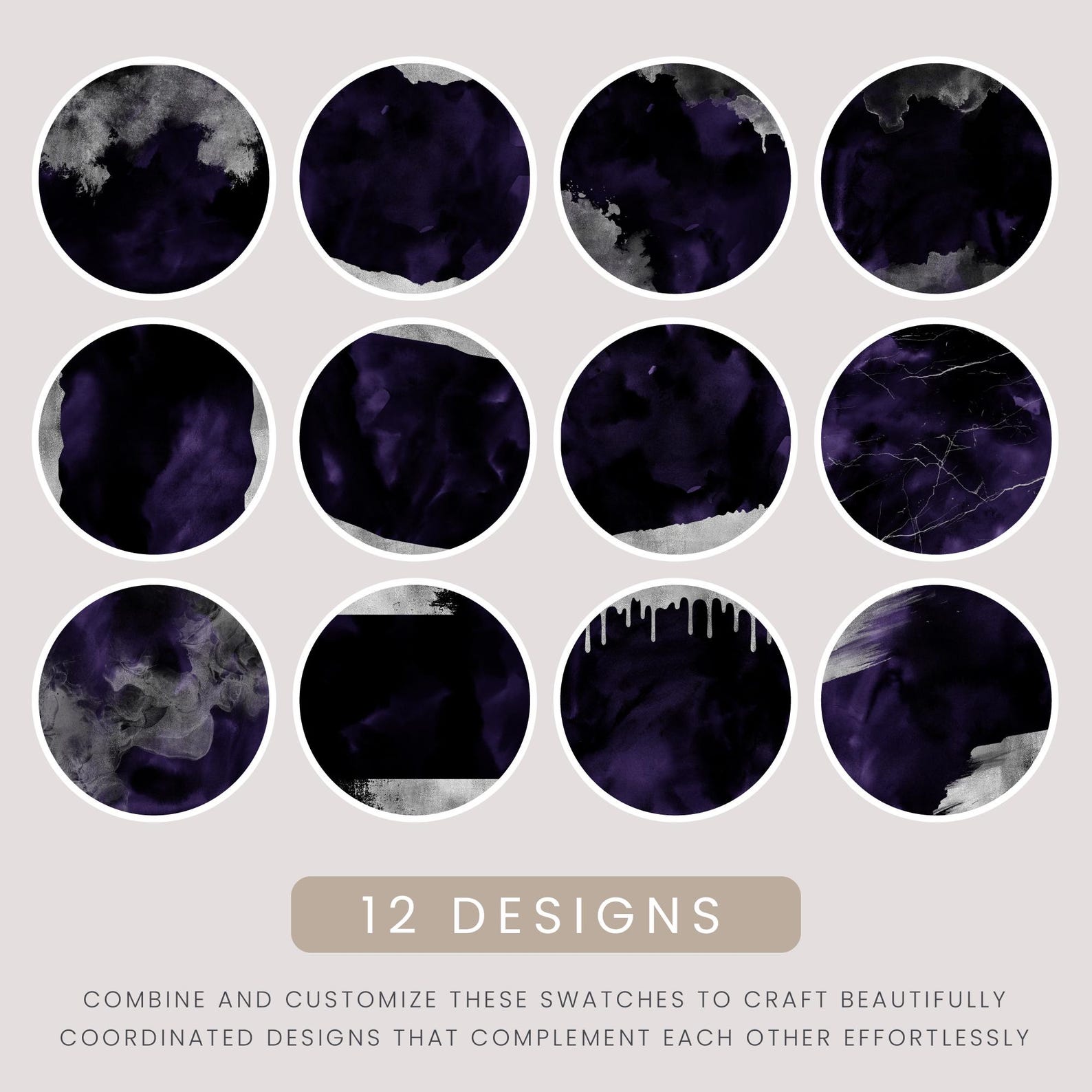 Purple & Silver Watercolor and Foil Digital Papers, Commercial Use ...