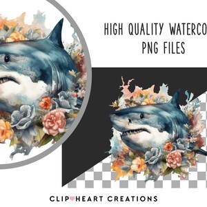 Cool Sharks Watercolor Clipart Set, Commercial Use Instant Download PNG ...