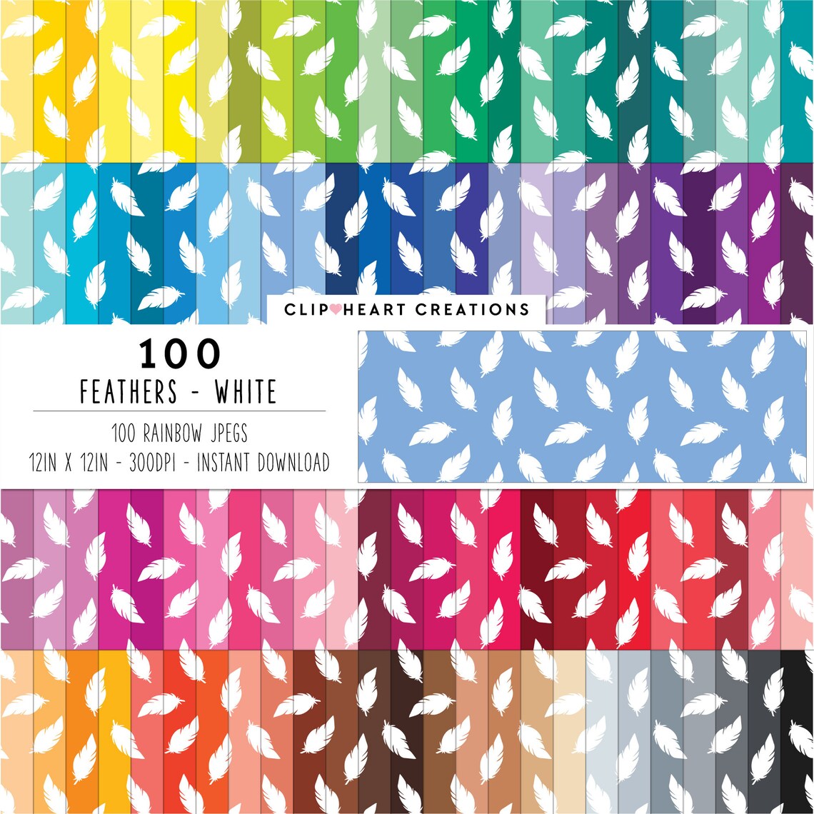 100 Feathers Digital Paper Pack Commercial Use Instant - Etsy