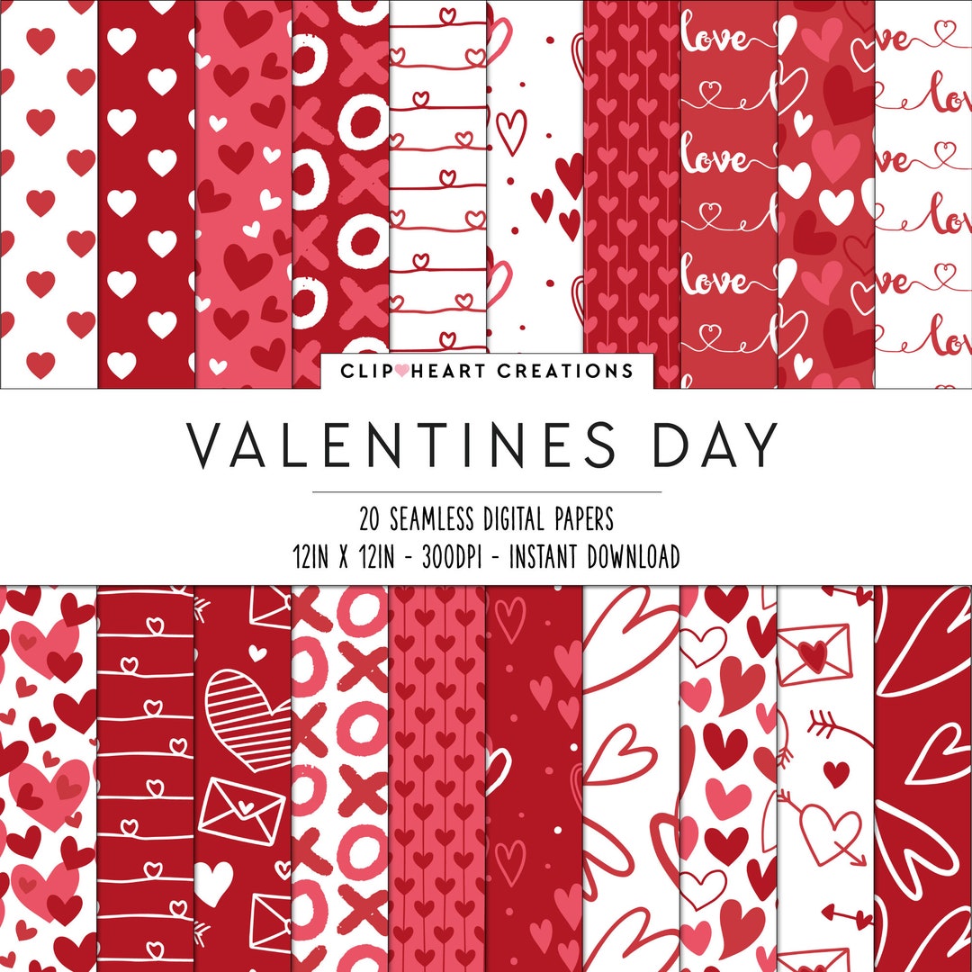 20 Valentines Themed Digital Papers, Seamless Commercial Use Instant ...