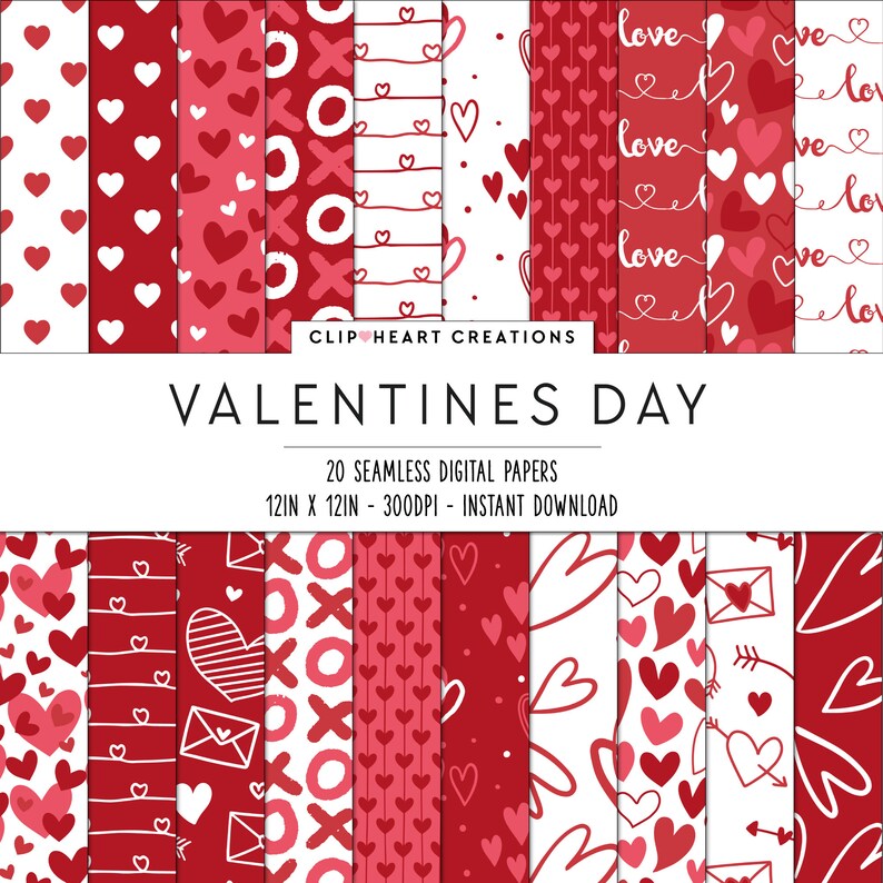 20 Valentines Themed Digital Papers Seamless Commercial Use - Etsy