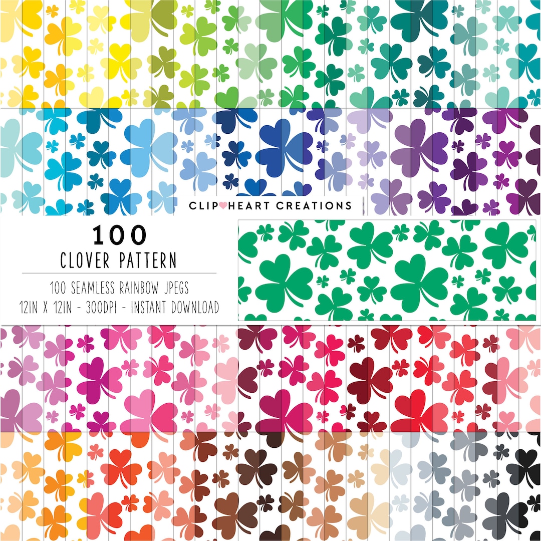 100 Clover Pattern Digital Paper, Commercial Use Seamless Shamrock ...
