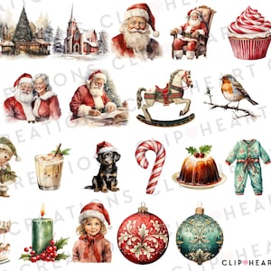 Watercolor Classic Christmas Clipart Set, Commercial Use Instant ...