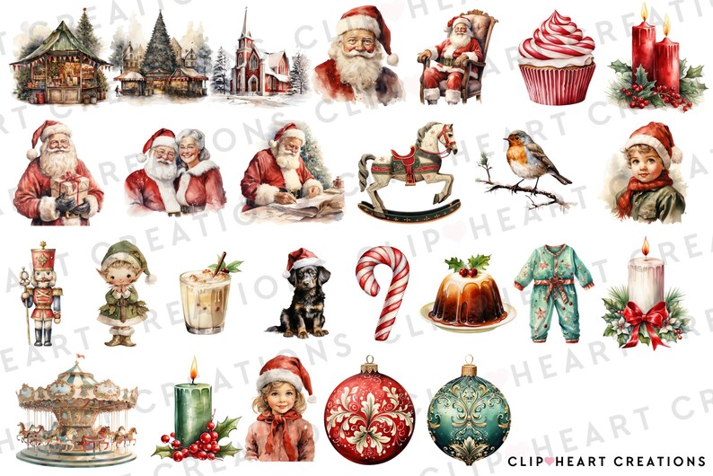 Watercolor Classic Christmas Clipart Set, Commercial Use Instant ...