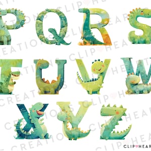 Green Dinosaur Alphabet Clip Art, Commercial Use Instant Download Dino ...