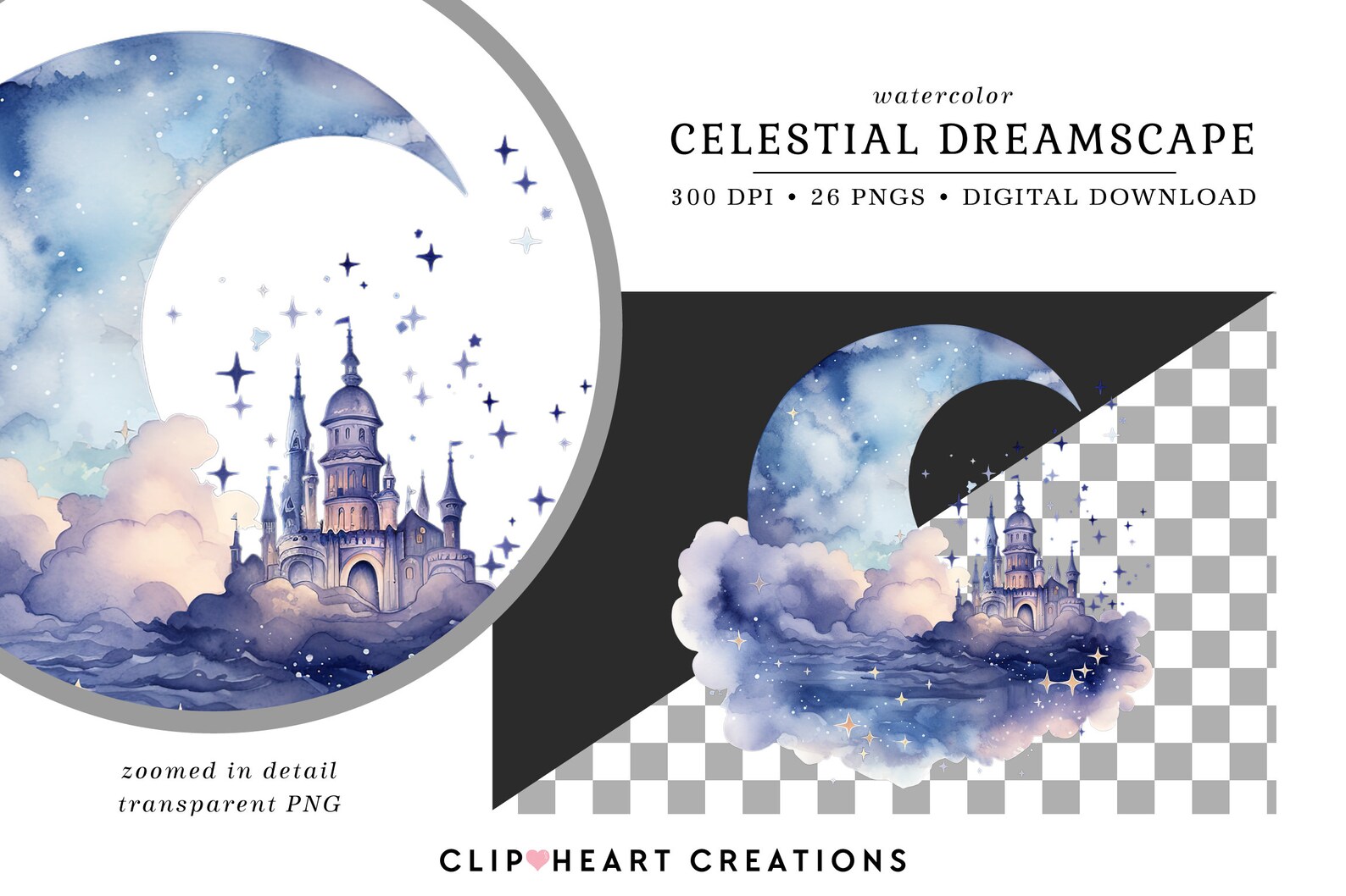 Celestial Dreamscapes Watercolor Clipart Set, Commercial Use Instant ...