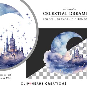 Celestial Dreamscapes Watercolor Clipart Set, Commercial Use Instant ...