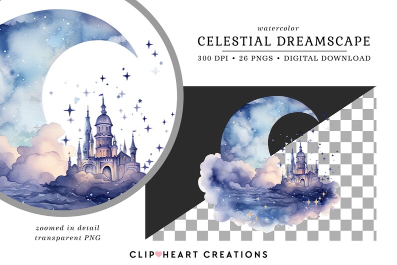 Celestial Dreamscapes Watercolor Clipart Set, Commercial Use Instant ...