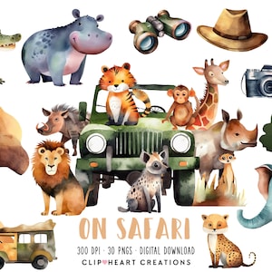 On Safari Watercolor Clipart Set, Commercial Use Instant Download PNG ...