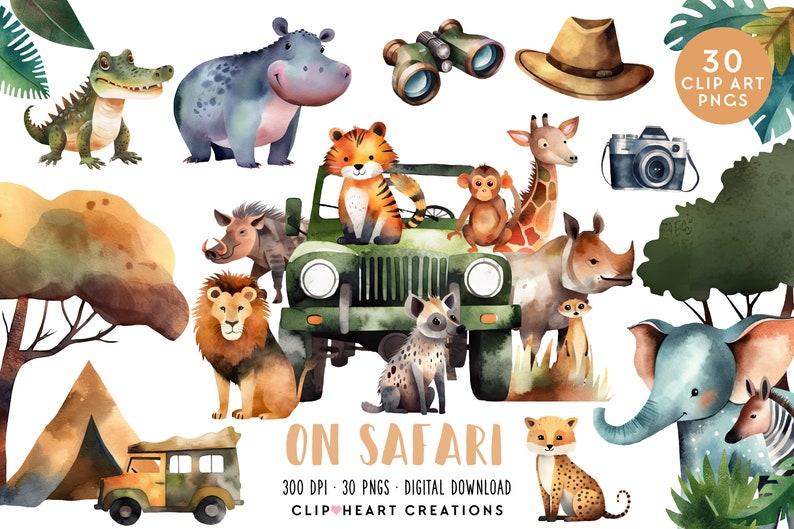 On Safari Watercolor Clipart Set Commercial Use Instant - Etsy