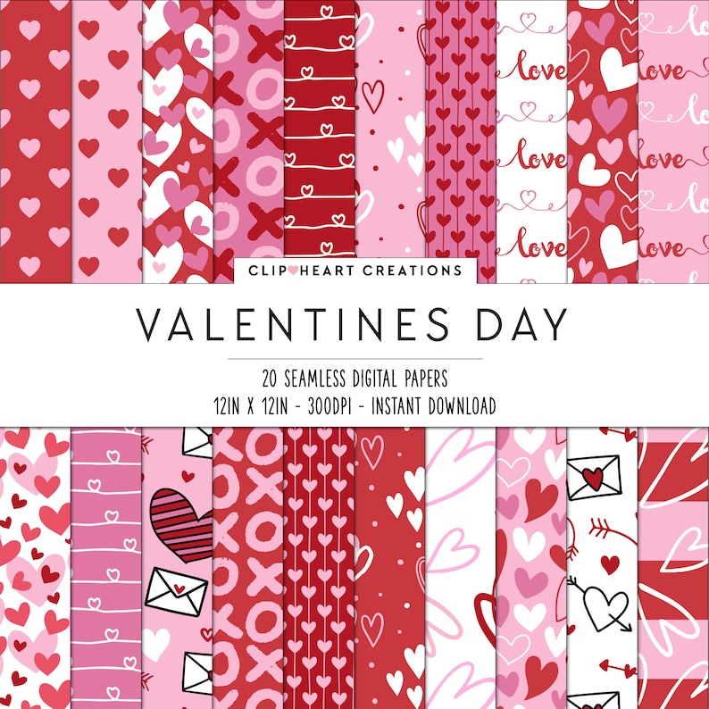 20 Valentines Themed Digital Papers Seamless Commercial Use - Etsy