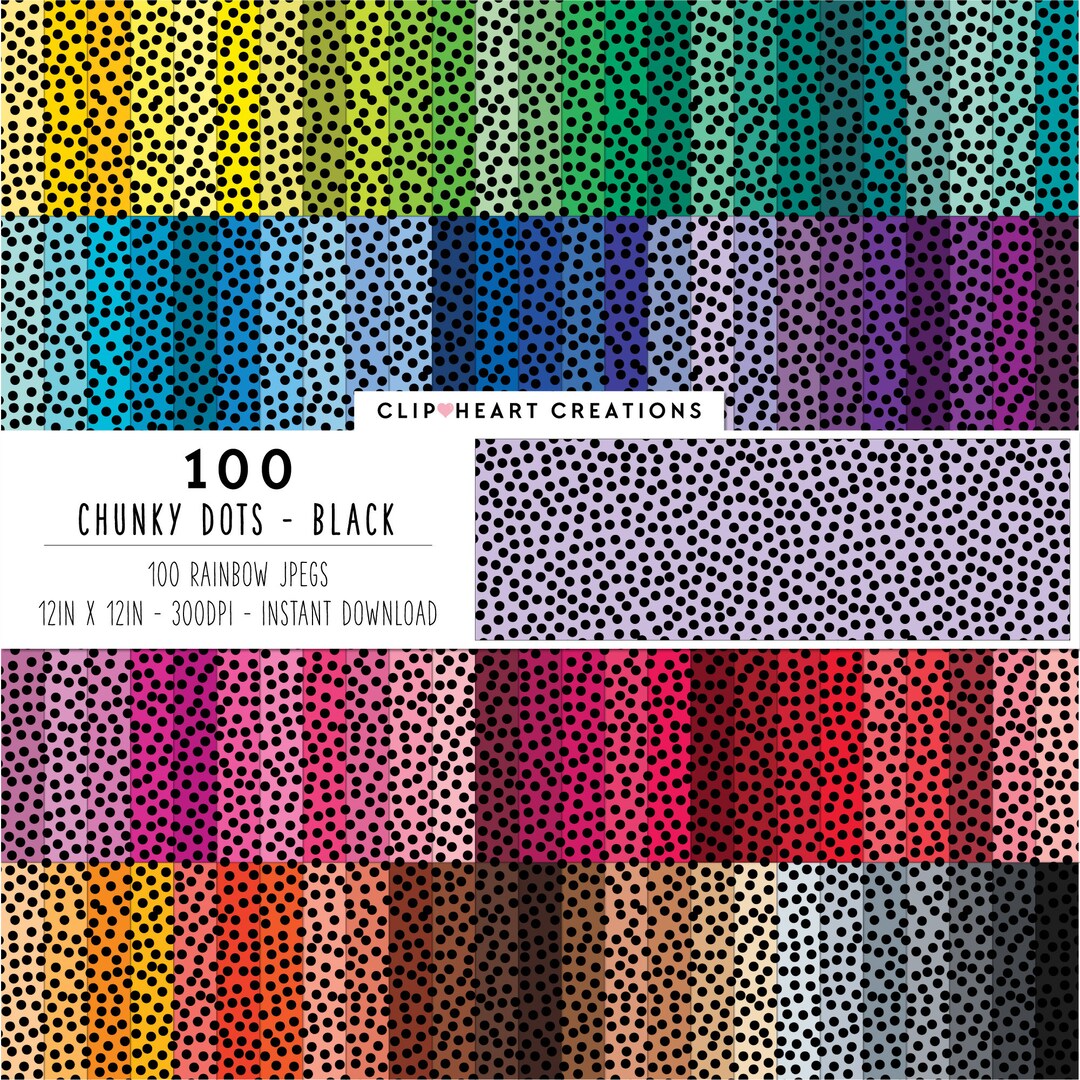 100 Chunky Dots Digital Papers, Commercial Use Seamless Black Spotted ...