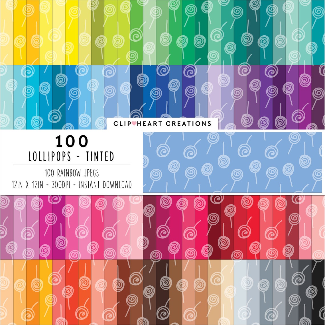100 Lollipops Digital Paper, Commercial Use Seamless Lollipop Sweet ...