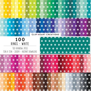 100 Ring Pattern Digital Papers, Commercial Use Seamless Retro Circle ...