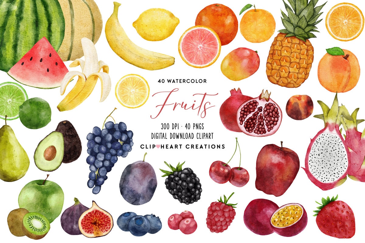 Watercolor Fruit Clip Art Commercial Use Instant Download PNG | Etsy UK