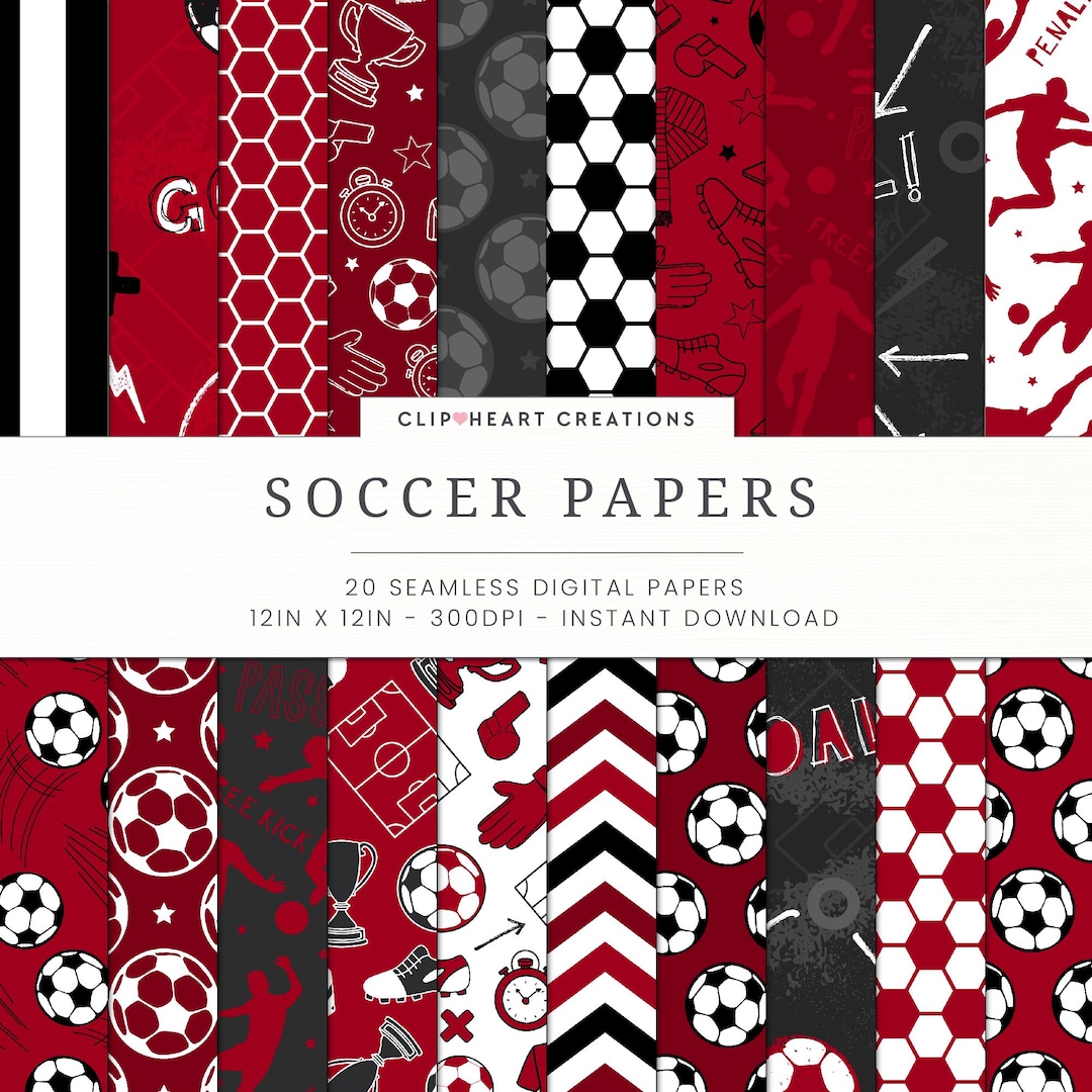 20 Soccer Themed Digital Papers, Seamless Commercial Use Instant ...