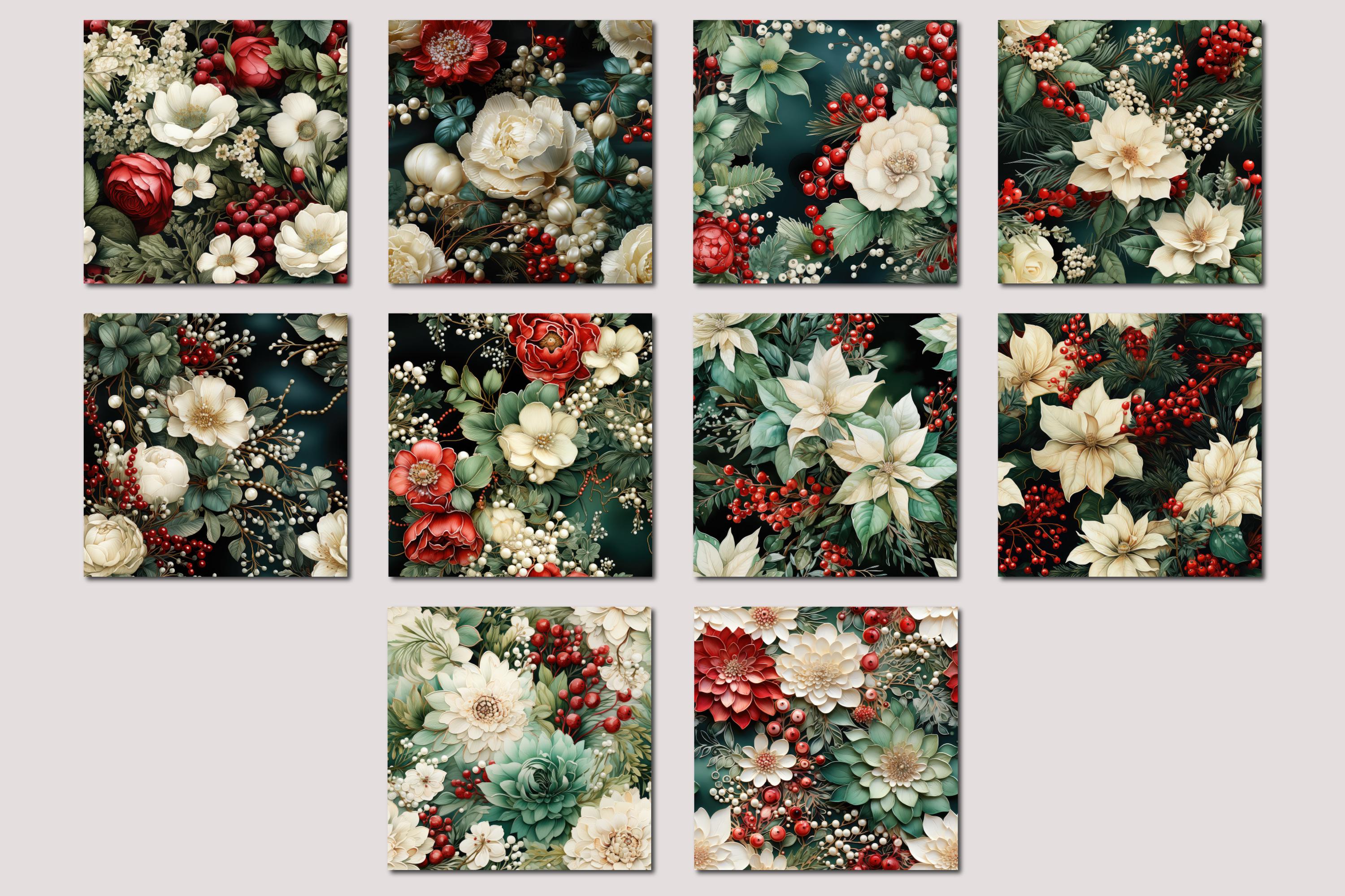 Christmas Floral Digital Papers, Seamless Commercial Use Instant ...
