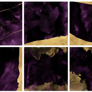 Purple & Gold Watercolor and Foil Digital Papers, Commercial Use ...