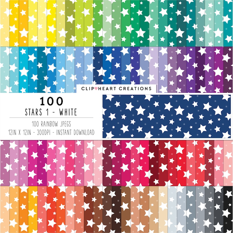 100 Star Patterns Digital Papers, Commercial Use Seamless Stars Digital ...
