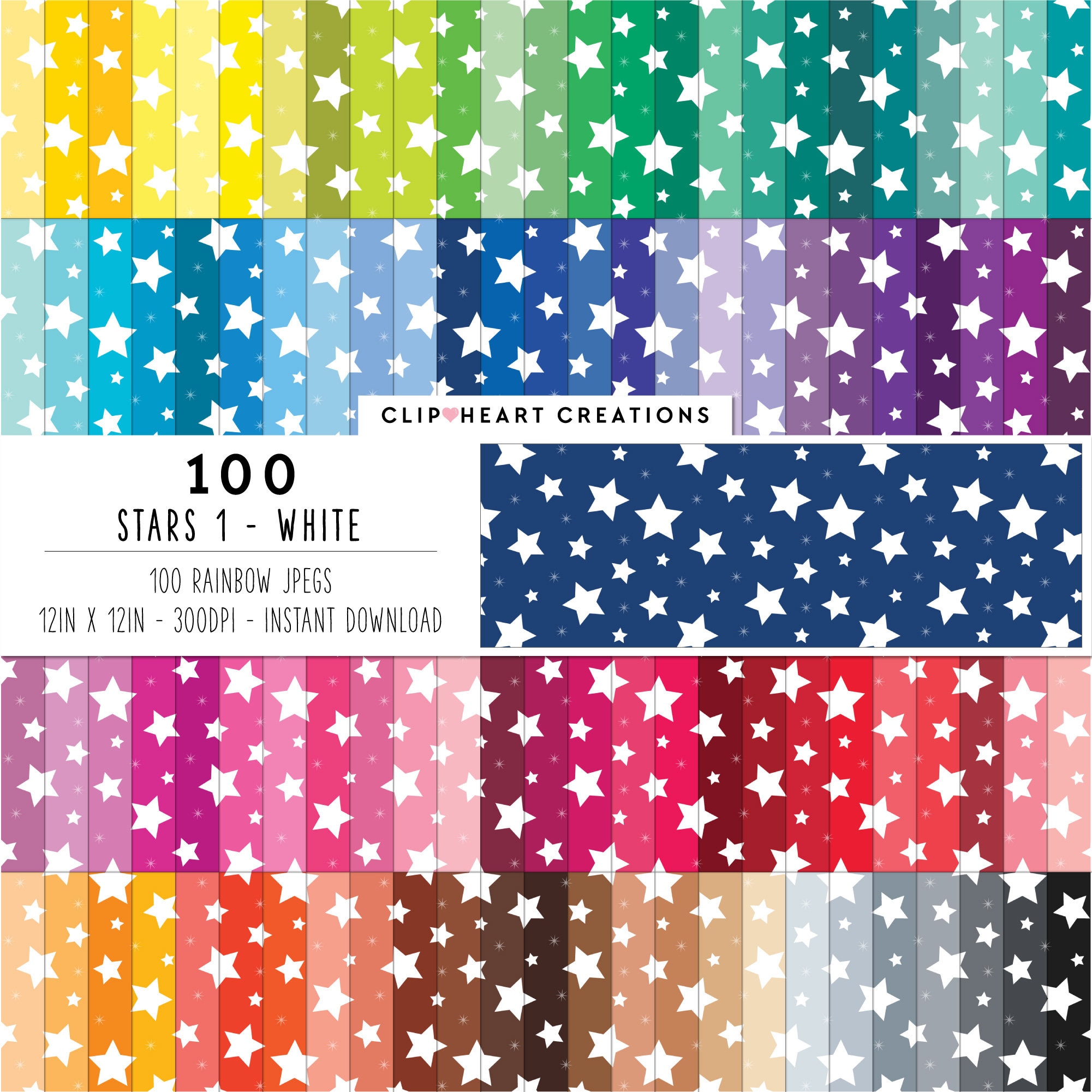 100 Star Patterns Digital Papers, Commercial Use Seamless Stars Digital ...