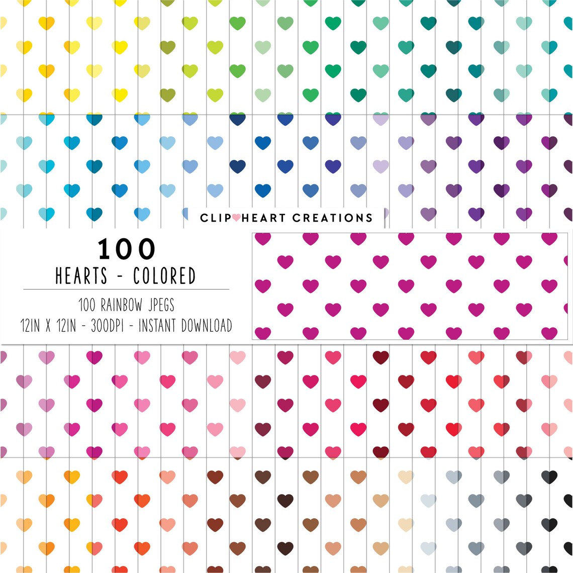 100 Hearts Digital Paper Commercial Use Instant Download | Etsy