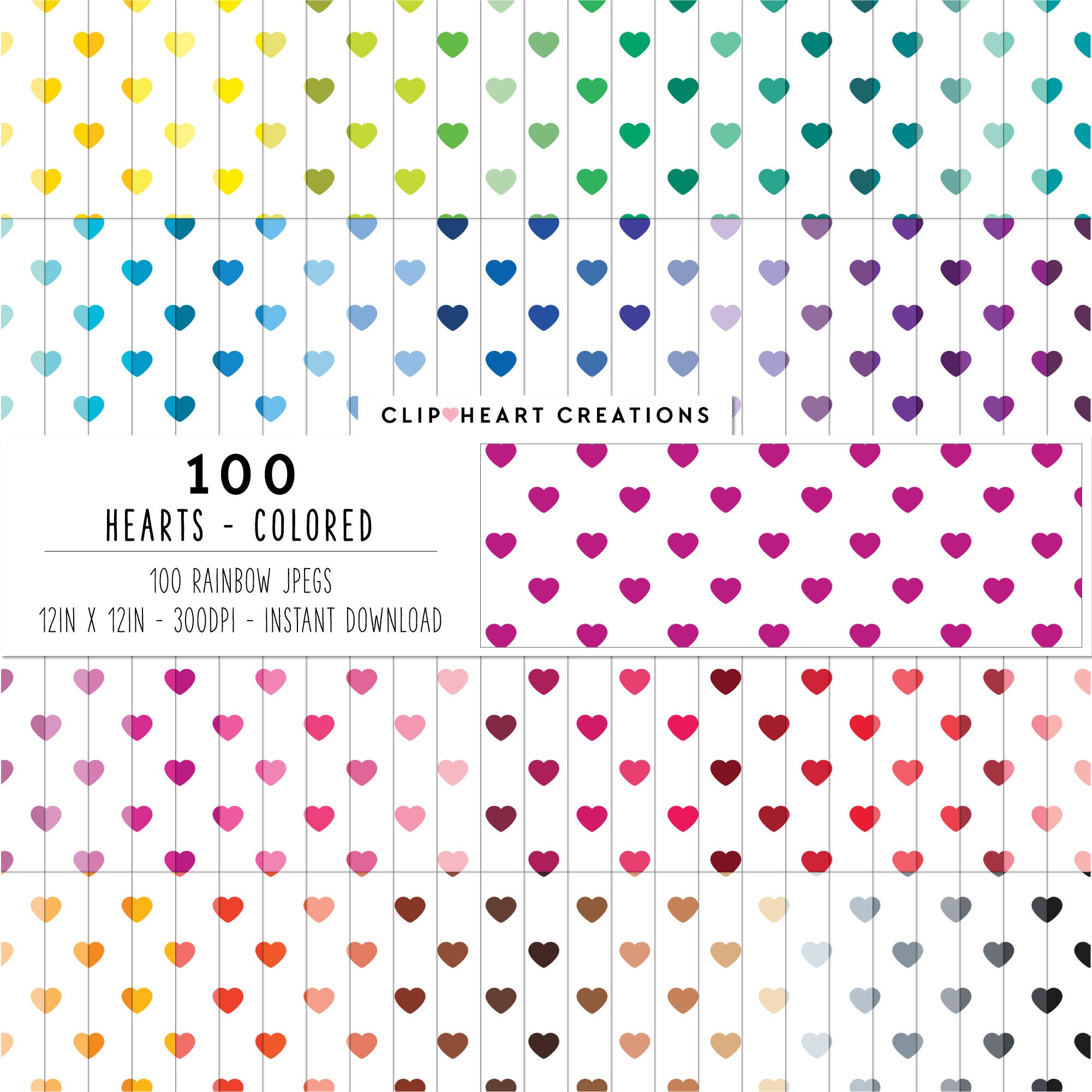 100 Hearts Digital Paper Commercial Use Instant Download | Etsy