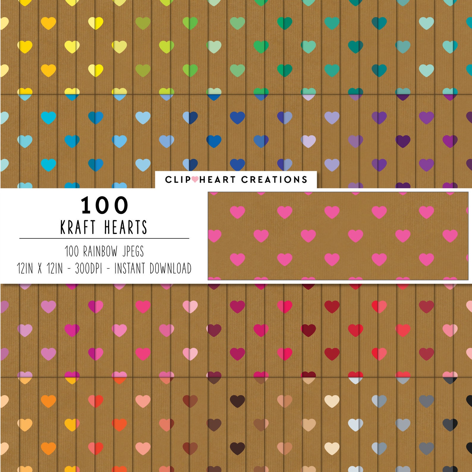 100 Kraft Heart Pattern Digital Paper Commercial Use Instant - Etsy