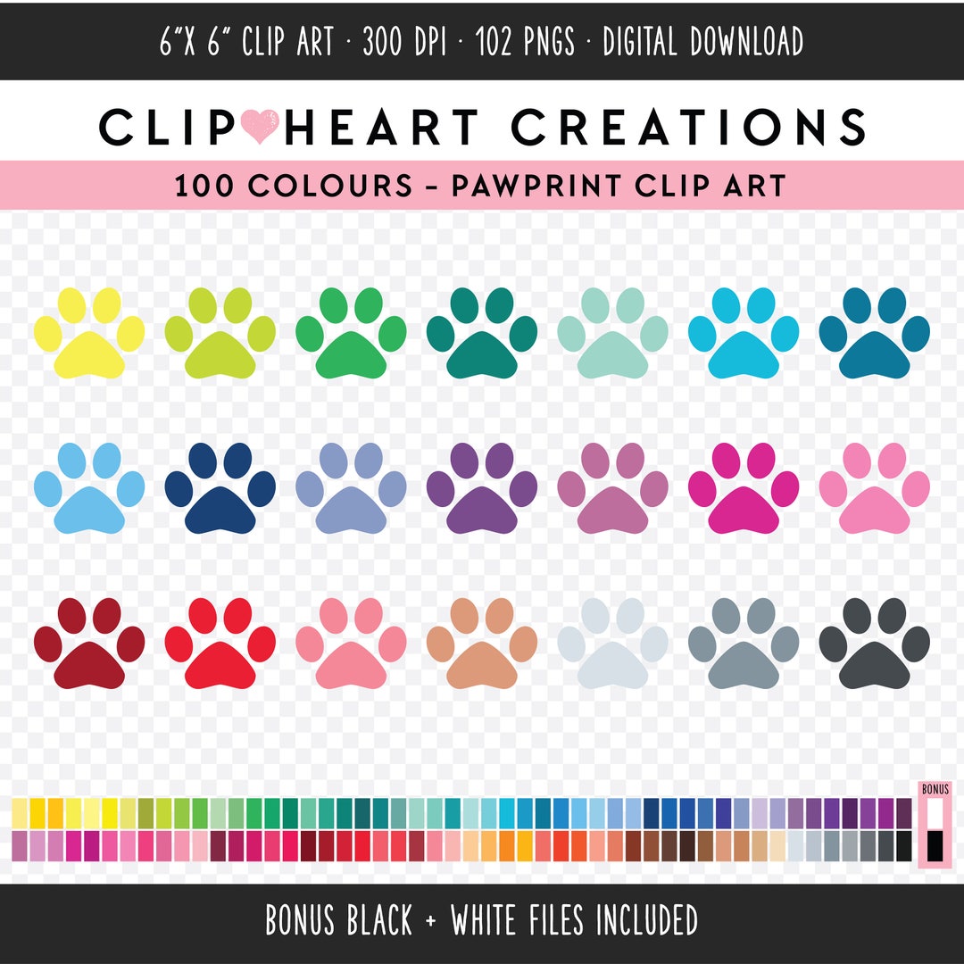 100 Paw Prints Clip Art, Commercial Use Instant Download PNG Digital ...