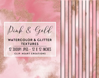 Pink and Blue Glitter Watercolor Digital Papers, Commercial Use Instant ...