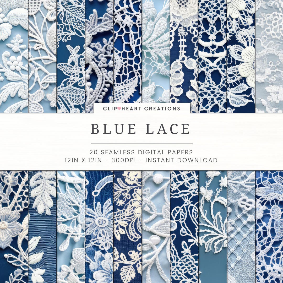 Blue Lace Digital Papers, Seamless Commercial Use Instant Download ...
