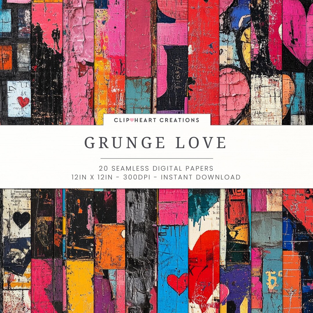Grunge Love Digital Paper Pack - Seamless Commercial Use Instant ...