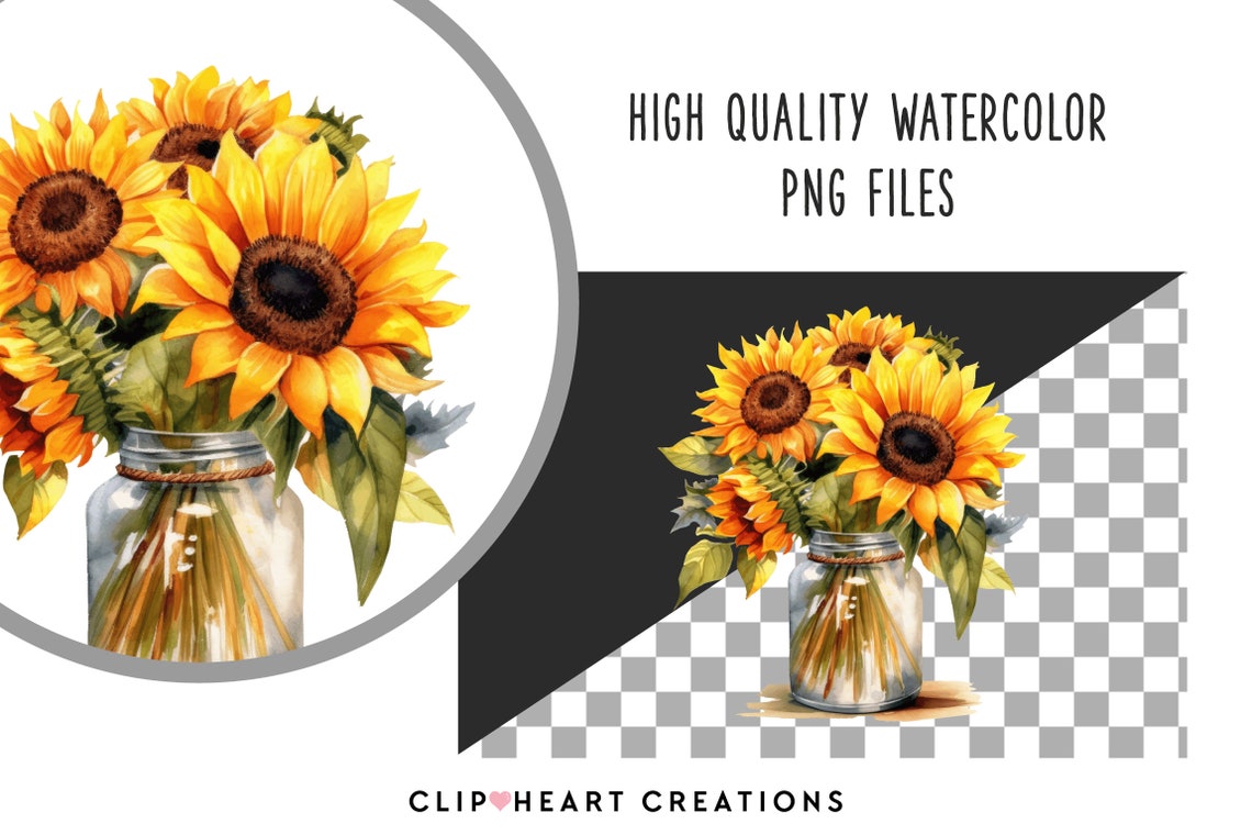 Sunflowers Watercolor Clipart Set, Commercial Use Instant Download PNG ...
