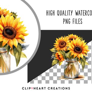 Sunflowers Watercolor Clipart Set, Commercial Use Instant Download PNG ...