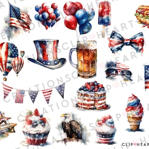 4th of July Watercolor Clipart Set, Commercial Use Instant Download PNG ...